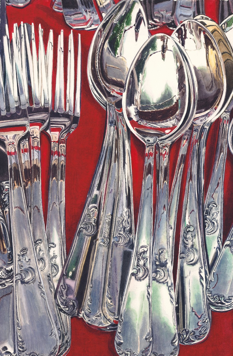 Portrait of the Artist in the Bowl of a Spoon – S. Weeks Watercolors